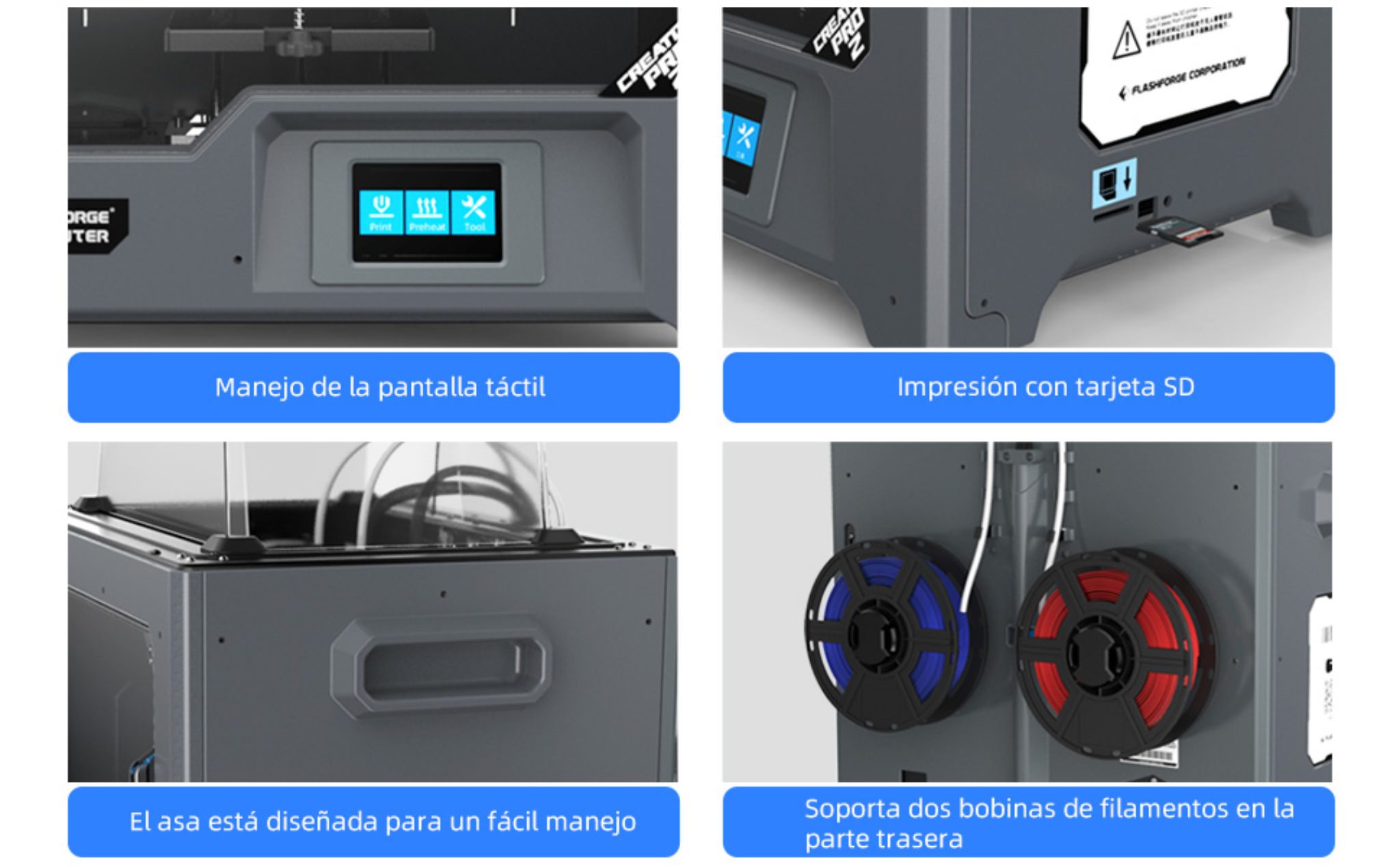 Flashforge Creator Pro 2, con sistema de extrusión dual independiente