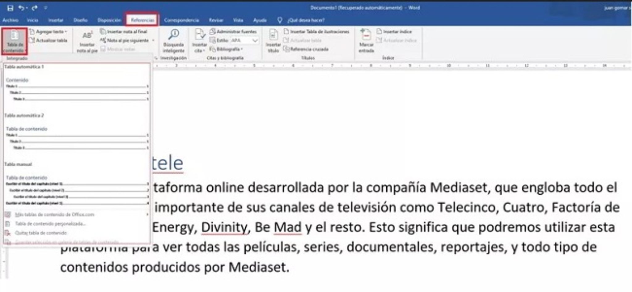 Cómo hacer un índice automático en Microsoft Office Word