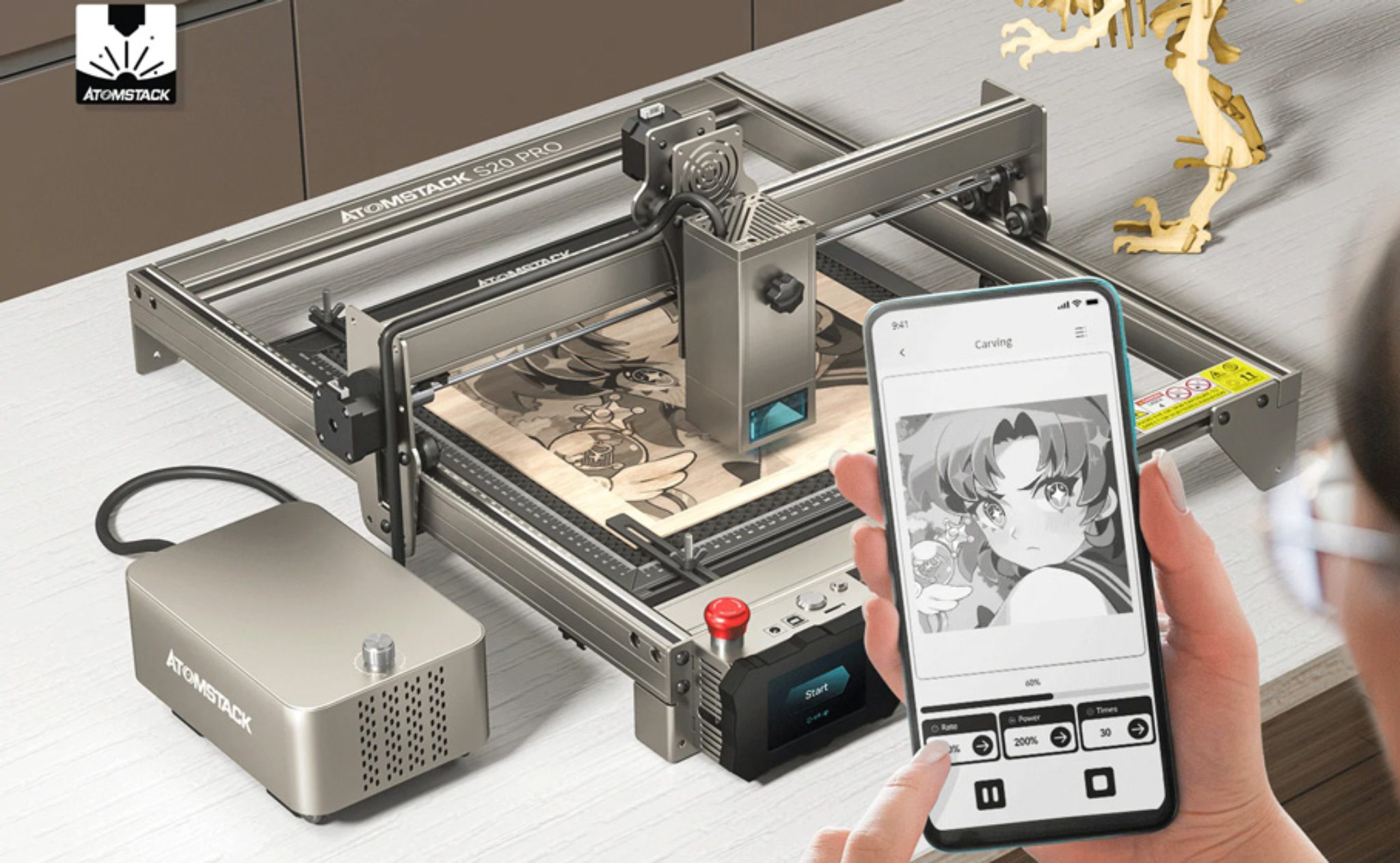 ATOMSTACK S20 Pro, grabadora láser poderosa con asistencia de aire